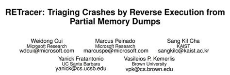 【icse 16】retracer triaging crashes by reverse execution from partial