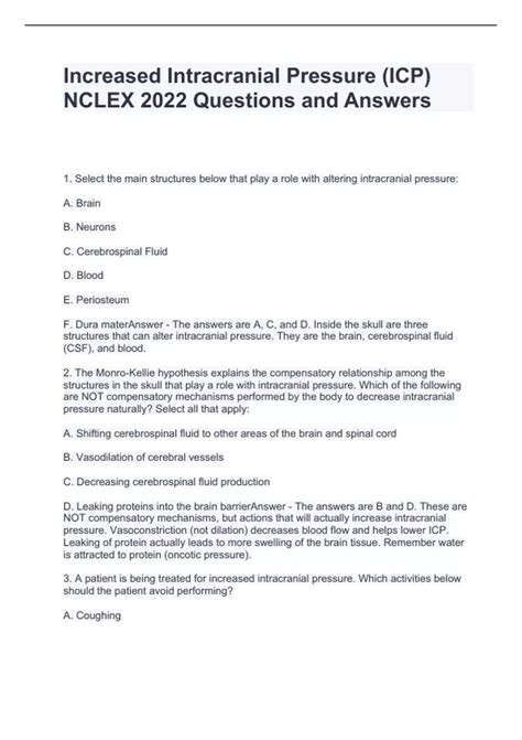 Increased Intracranial Pressure Icp Nclex 2024 Questions And Answers Nursing Stuvia Us