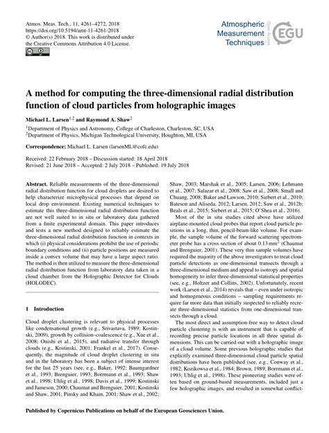 Pdf A Method For Computing The Three Dimensional Radial Distribution Function Of Cloud