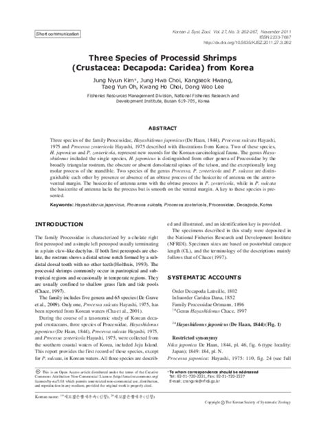 Pdf New Processid Shrimp Species From Korea