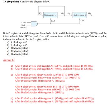 Answered 13 10 Points Consider The Diagram Below SIA SOA SIB SOB Shift Register A Shift