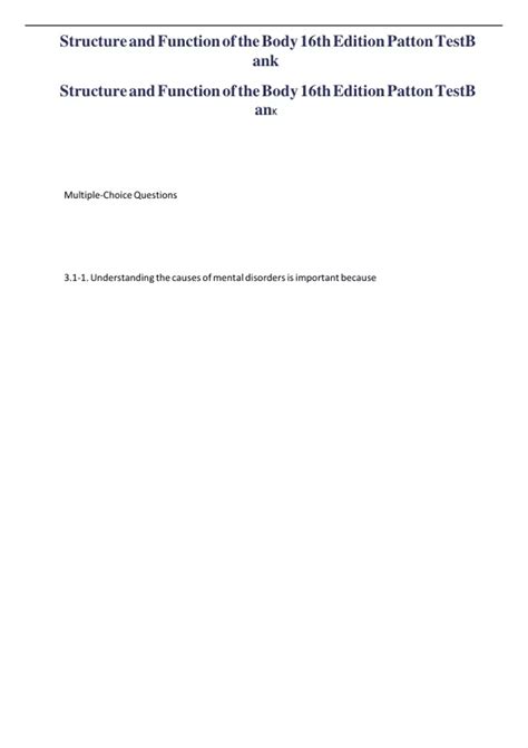 TestBank For Kevin Patton Structure And Function Of The Body 16th Edition Kevin Patton