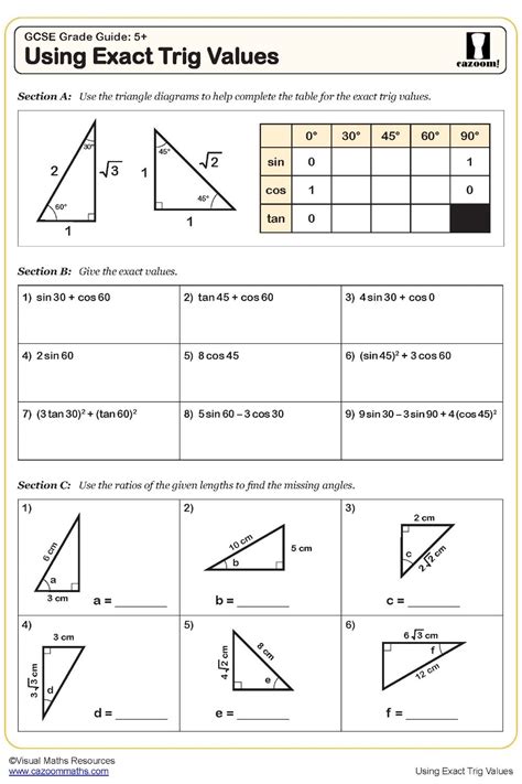 Using Exact Trig Values Trigonometry Worksheets Math Worksheet Math Tutorials
