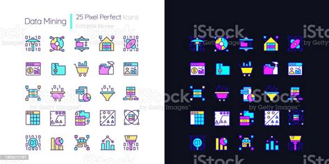 Data Mining Light And Dark Theme Rgb Color Pixel Perfect Icons Set Stock Illustration Download