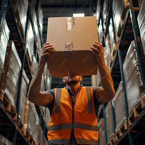 Struggling To Lift Heavy Box In Warehouse Setting Premium Ai