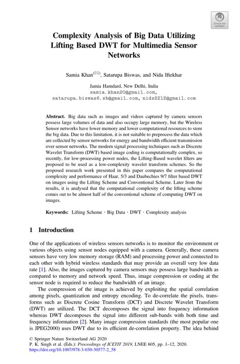 Pdf Complexity Analysis Of Big Data Utilizing Lifting Based Dwt For Multimedia Sensor Networks