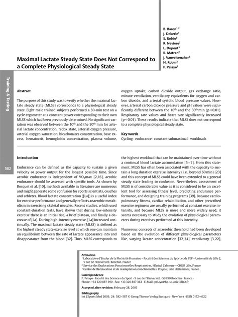 Pdf Maximal Lactate Steady State Does Not Correspond To A Complete Physiological Steady State