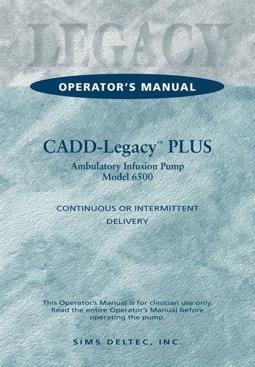 Cadd Legacy Plus 6500 Infusion Pump User Manual Free Download Borrow