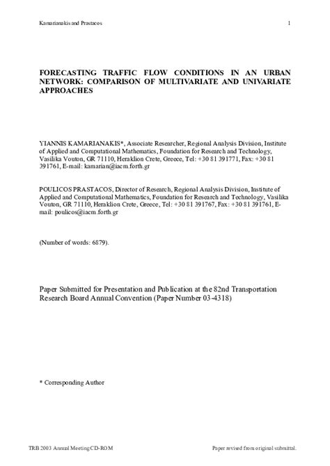 Pdf Forecasting Traffic Flow Conditions In An Urban Network Comparison Of Multivariate And