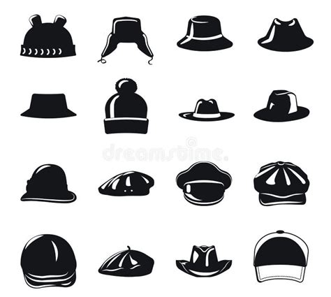 Hat Cartoon Set Fashion Hat Collection On Isolated Vector Silhouettes