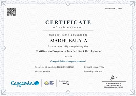 Madhu Ashok On Linkedin Thankyouedubridge Letslearntoearn Javafullstackdeveloper Capgemini