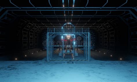 Science Fiction Military Base Interior In Dark Scene Stock Illustration Illustration Of