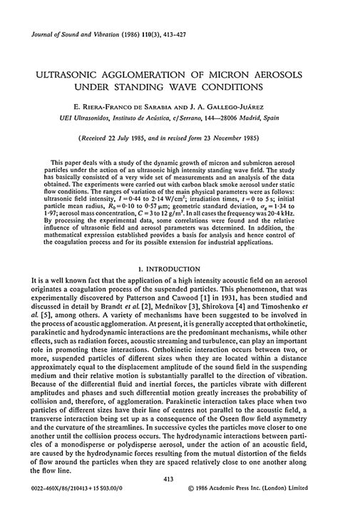 Pdf Ultrasonic Agglomeration Of Micron Aerosols Under Standing Wave Conditions