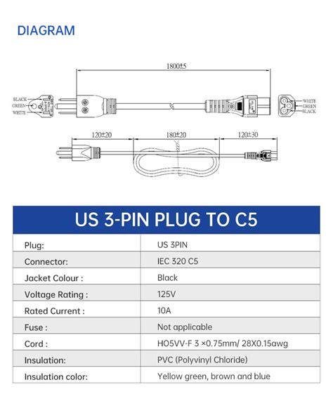 Iec C5 3 Prong C5 Connector Us Computer Power Cord