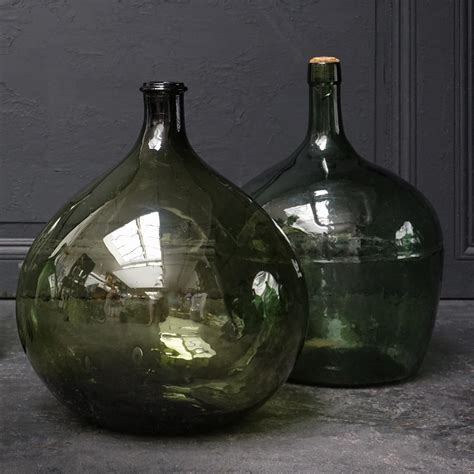 Set Of Four Vintage Green Glass Bottles Demijohns Lady Jeanne Or