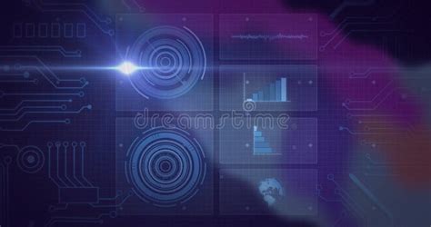 Graphs And Circular Patterns Over Digital Interface With Futuristic