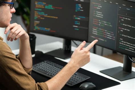 It Developer Working Online Software Development Coding On Pc Screens