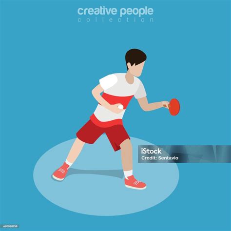 평면 아이소메트릭 핑 탁구 선수 벡터 일러스트입니다 테이블 테니스 스포츠맨 3d 아이소메트리 이미지입니다 여름 올림픽 게임 개념입니다 2016년에 대한 스톡 벡터 아트 및