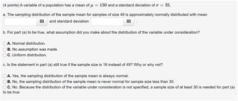 Solved 4 Points A Variable Of A Population Has A Mean Of U