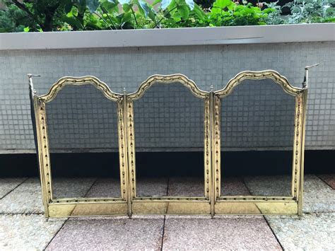 Proantic Large Old Chimney Hollow Screen In Brass Volute From 19th Ce