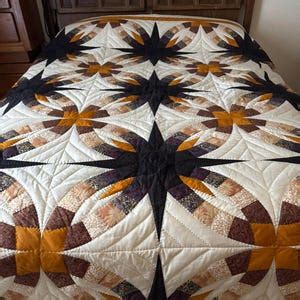 King Sz Amish Quilt Wedding Ring Star Amish Handstitched Quilt
