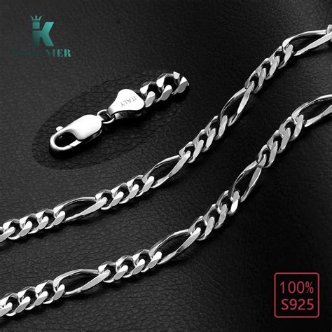 Kasanier S925 스털링 실버 남성용 커브 링크 체인 목걸이 맞춤형 크기 4 8mm 쿠바 링크 체인 남성 패션 쥬얼리