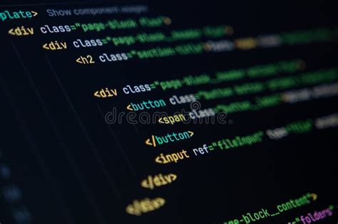 Close Up Of Computer Screen With Colorful Html Code Focus On Div And