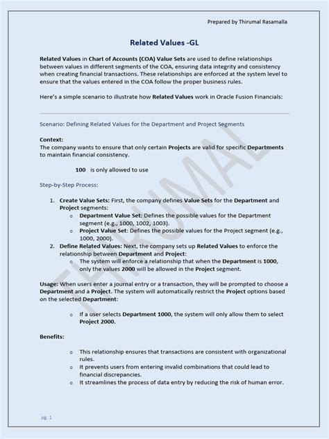 Related Values In Chart Of Accounts Coa Value Sets Pdf Software