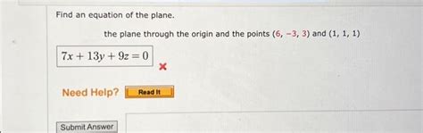 Solved Find An Equation Of The Plane The Plane Through The Chegg Com