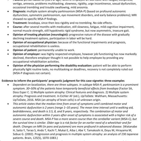 Case Vignette And Examples Of Evidence Provided To Physicians Download Scientific Diagram