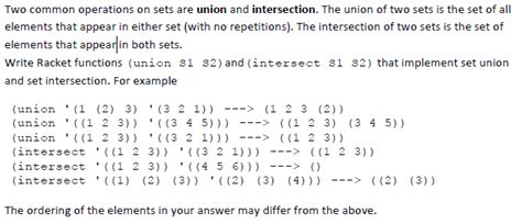 Solved Two Common Operations On Sets Are Union And Chegg Com