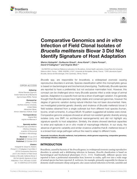 Pdf Comparative Genomics And In Vitro Infection Of Field Clonal Isolates Of Brucella
