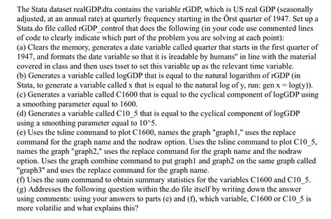 Solved The Stata Dataset Realgdpdta Contains The Variable