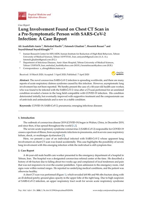 Pdf Lung Involvement Found On Chest Ct Scan In A Pre Symptomatic Person With Sars Cov 2