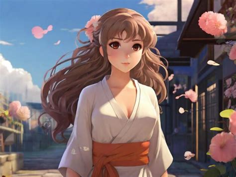 Premium Photo Anime Girl Wearing A Traditional Kimono Surrounded By