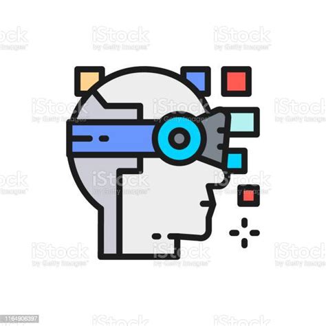 로봇 인공 지능 360도보기 가상 현실 헬멧 평면 컬러 라인 아이콘 Theatrical Performance에 대한 스톡 벡터 아트 및 기타 이미지 Theatrical