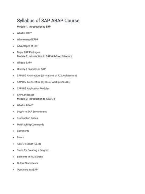 syllabus of sap abap course pdf