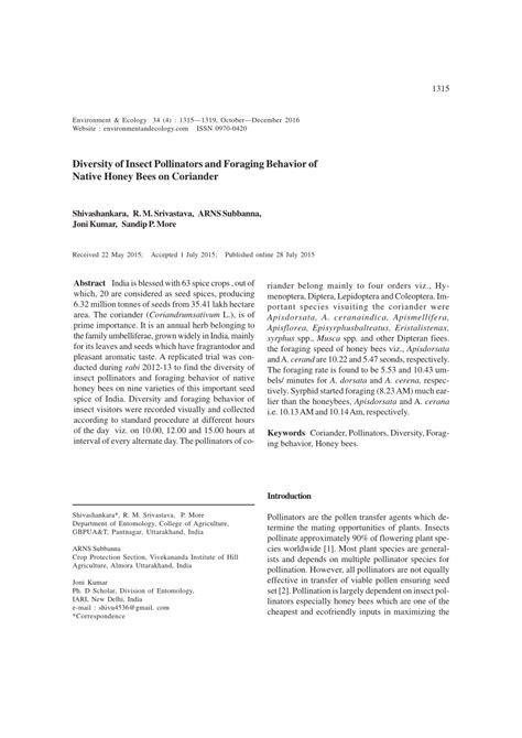 Pdf Diversity Of Insect Pollinators And Foraging Behavior Of Native