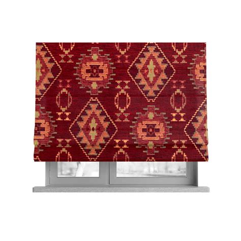 Opera Kilim Aztec Pattern Collection In Soft Chenille Red Colour