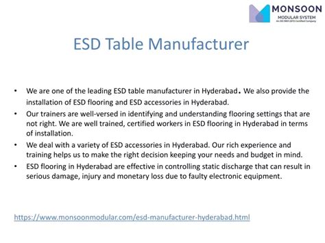 Ppt Esd Table Manufacturer Hyderabad Esd Flooring Esd Accessories