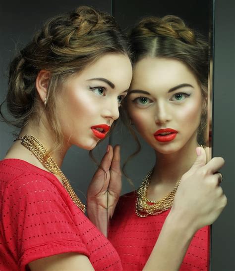 Premium Photo Beautiful Girl Female Model With Bright Makeup And Her