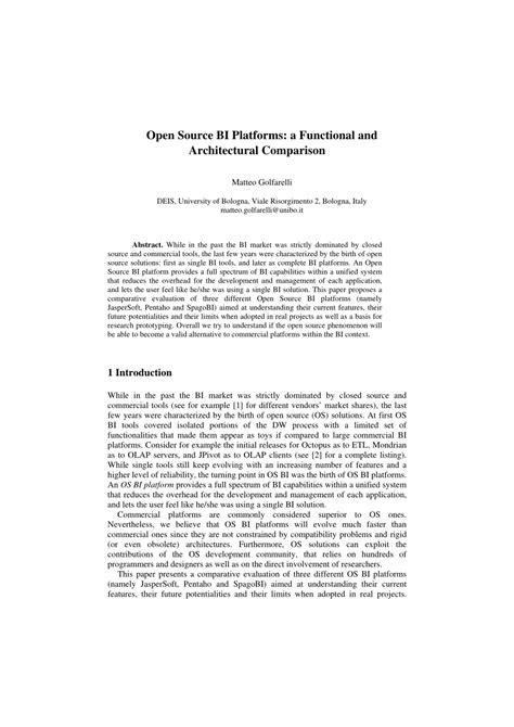 Pdf Open Source Bi Platforms A Functional And Architectural Comparison