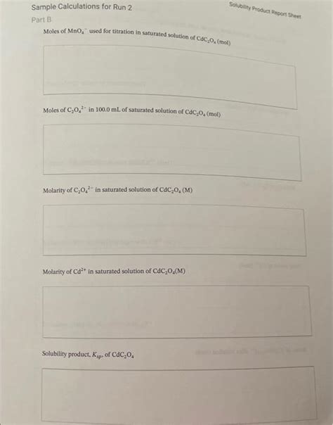 Solved Reoort Table Ksp1 Part B Data Titration Of Cdc2o4