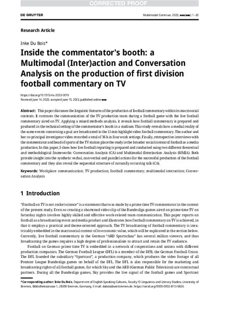 Pdf Inside The Commentators Booth A Multimodal Inter Action And Conversation Analysis On