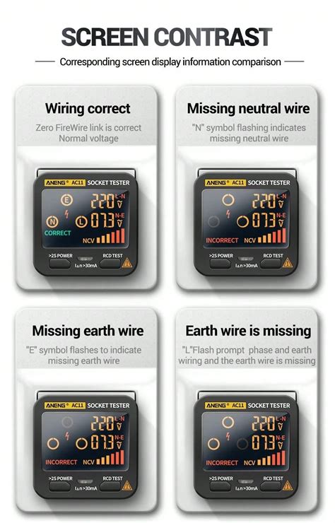 ANENG AC11 Voltage Test Socket Detector Ground Zero Line Phase Check Rcd NCV Test Digital Smart