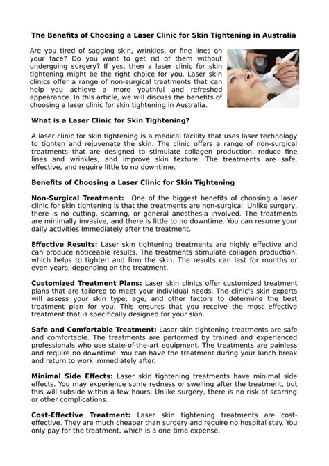 PPT The Benefits Of Choosing A Laser Clinic For Skin Tightening In Australia PowerPoint
