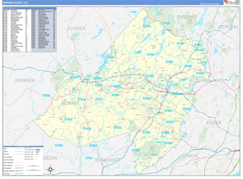 Morris County Nj Zip Code Wall Map Basic Style By Marketmaps Mapsales
