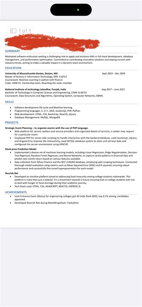 any feedback looking for software engineer intern summer 2024 r resumes