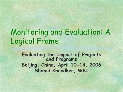 PPT Monitoring And Evaluation A Logical Frame PowerPoint Presentation ID