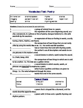 Free 5th Grade Poetry Worksheets Tpt
